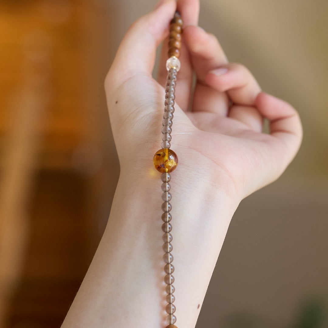 Smoky Quartz & Agarwood 108 Bead Feng Shui Bracelet | Zen Butterfly ...