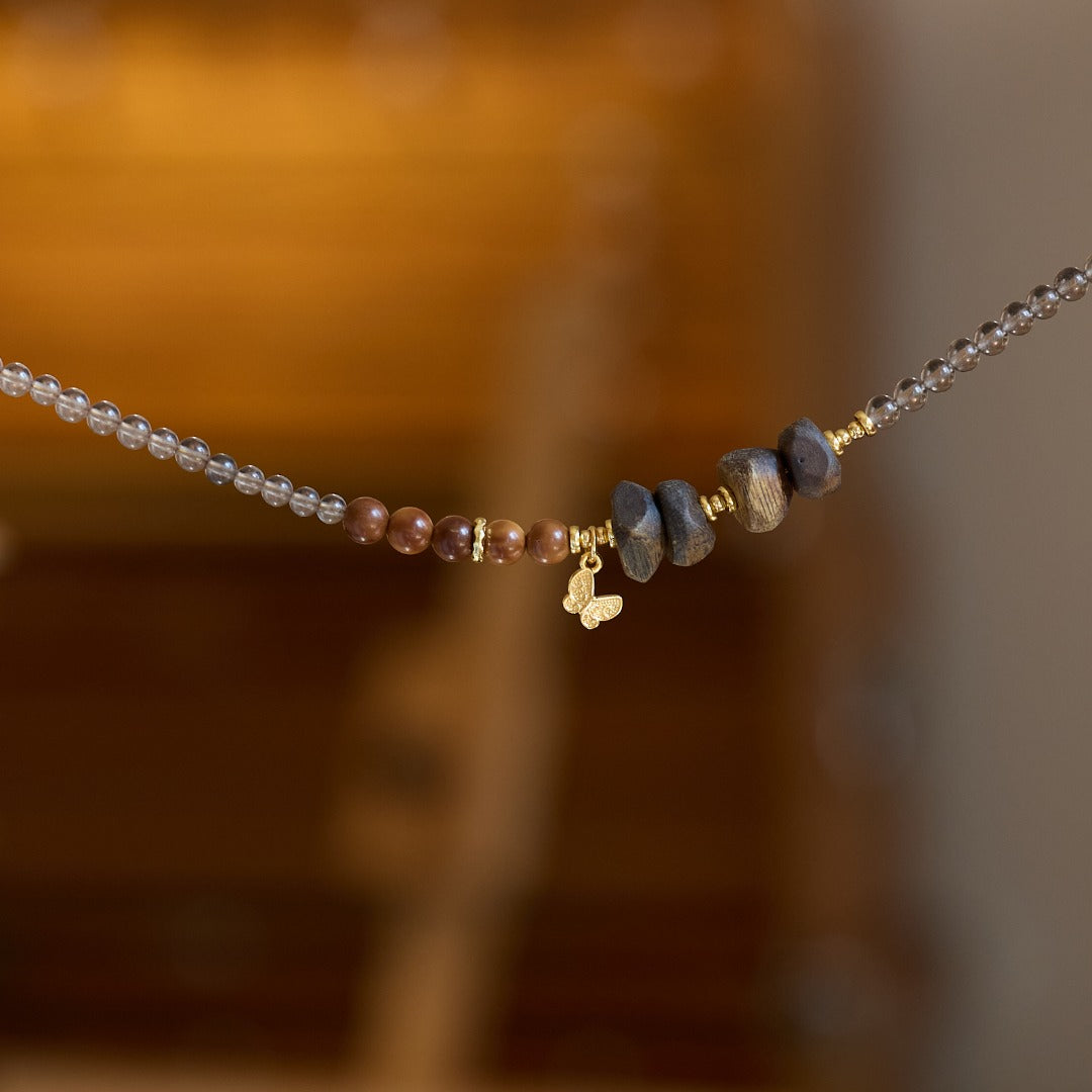 Smoky Quartz & Agarwood 108 Bead Feng Shui Bracelet | Zen Butterfly ...