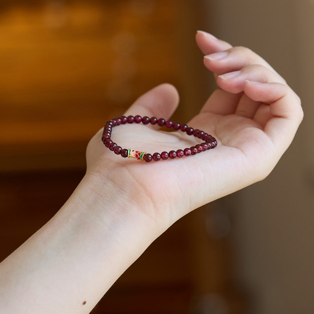 Wine Red Garnet Feng Shui Bracelet - Enamel Gold Wealth Charm – the qi flow
