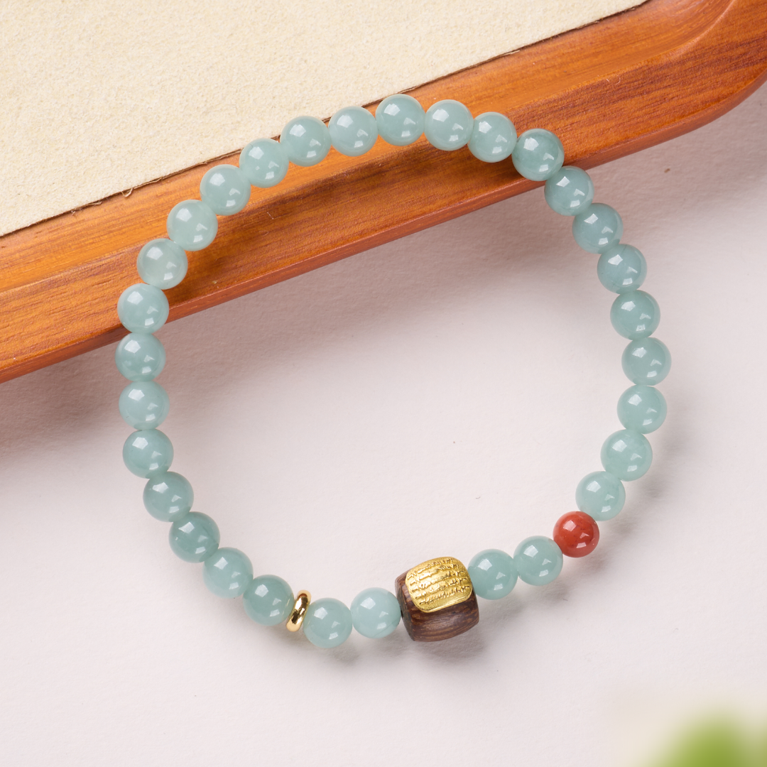 Teal Jade Five-Line Sutra Bracelet - Feng Shui Wealth & Luck – the qi flow