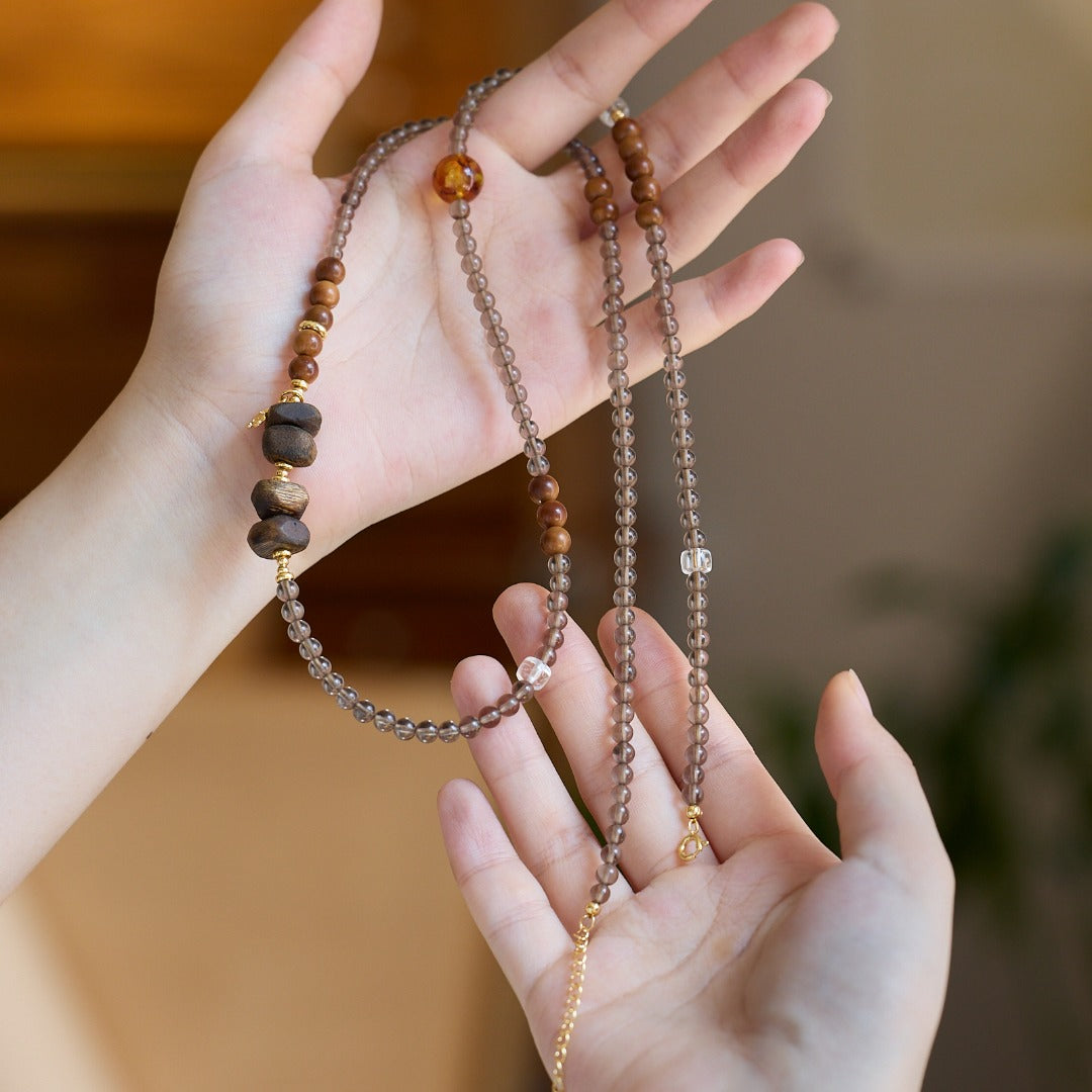 Smoky Quartz & Agarwood 108 Bead Feng Shui Bracelet | Zen Butterfly ...
