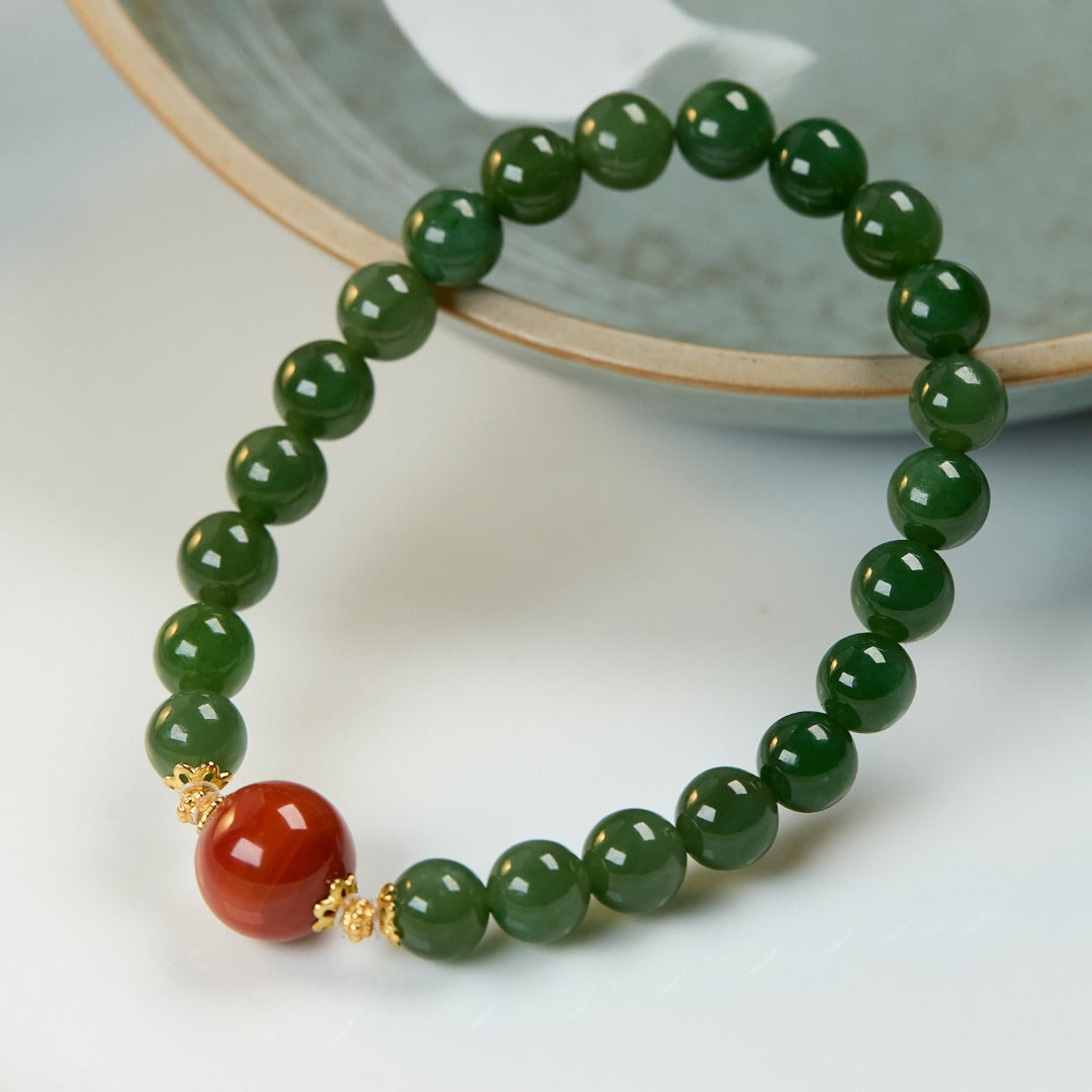 Hetian Jasper Red Agate Feng Shui Bracelet - Wood & Fire Wealth Luck ...