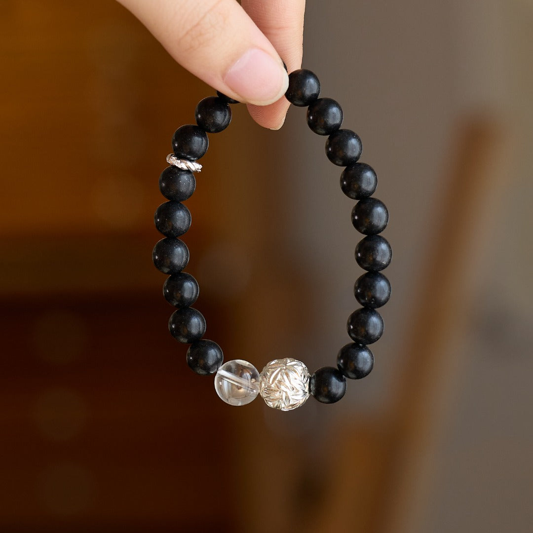 Zen Black Dragon Amber & Silver Bamboo Feng Shui Bracelet - Career Luck ...