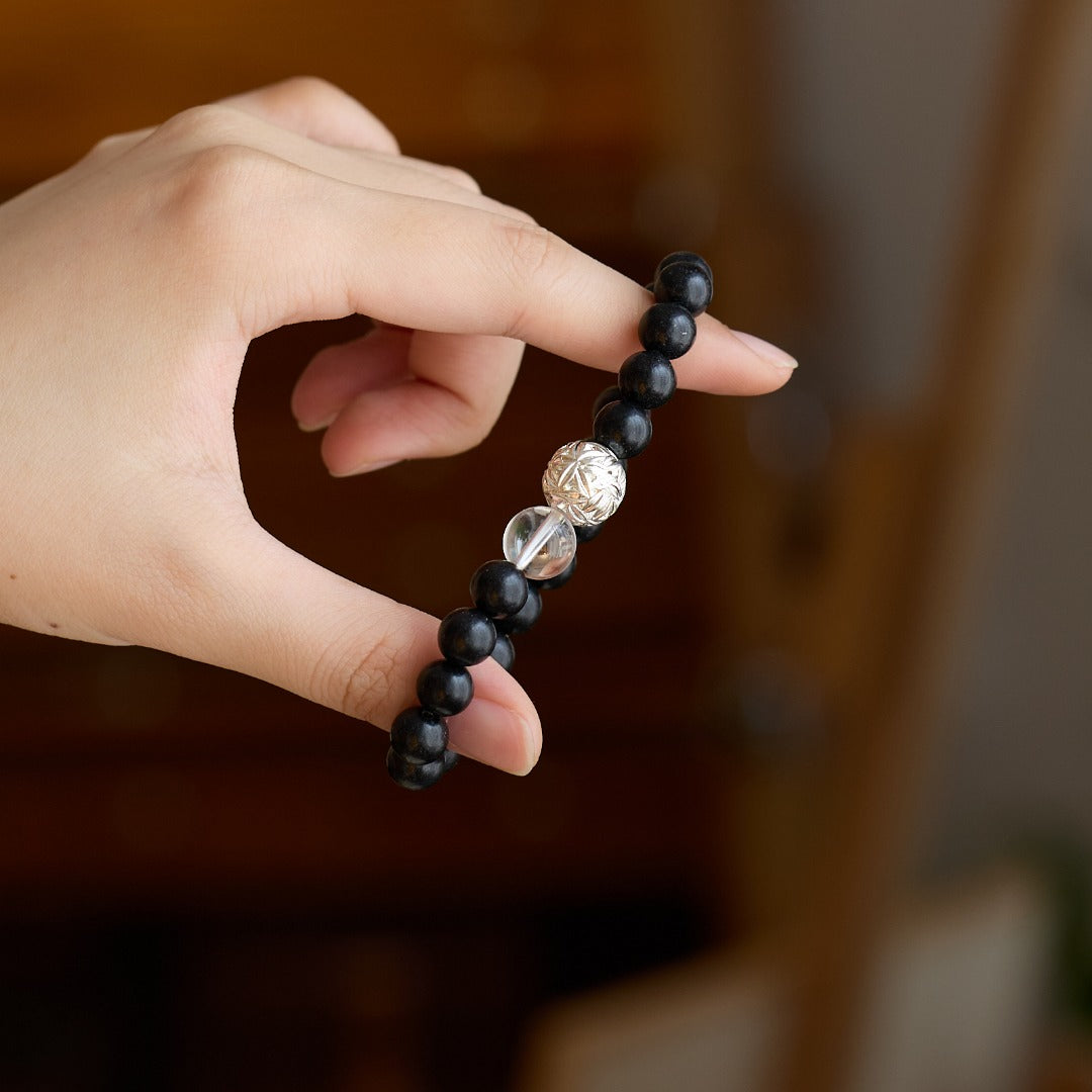 Zen Black Dragon Amber & Silver Bamboo Feng Shui Bracelet - Career Luck ...