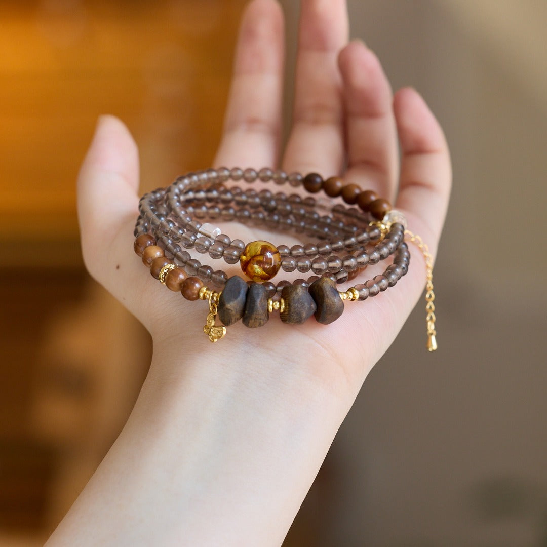 Smoky Quartz & Agarwood 108 Bead Feng Shui Bracelet | Zen Butterfly ...