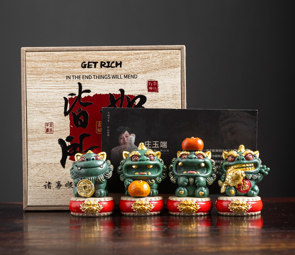 Joyful Green Sandstone Lion - Feng Shui Wealth & Career Figurine – the ...